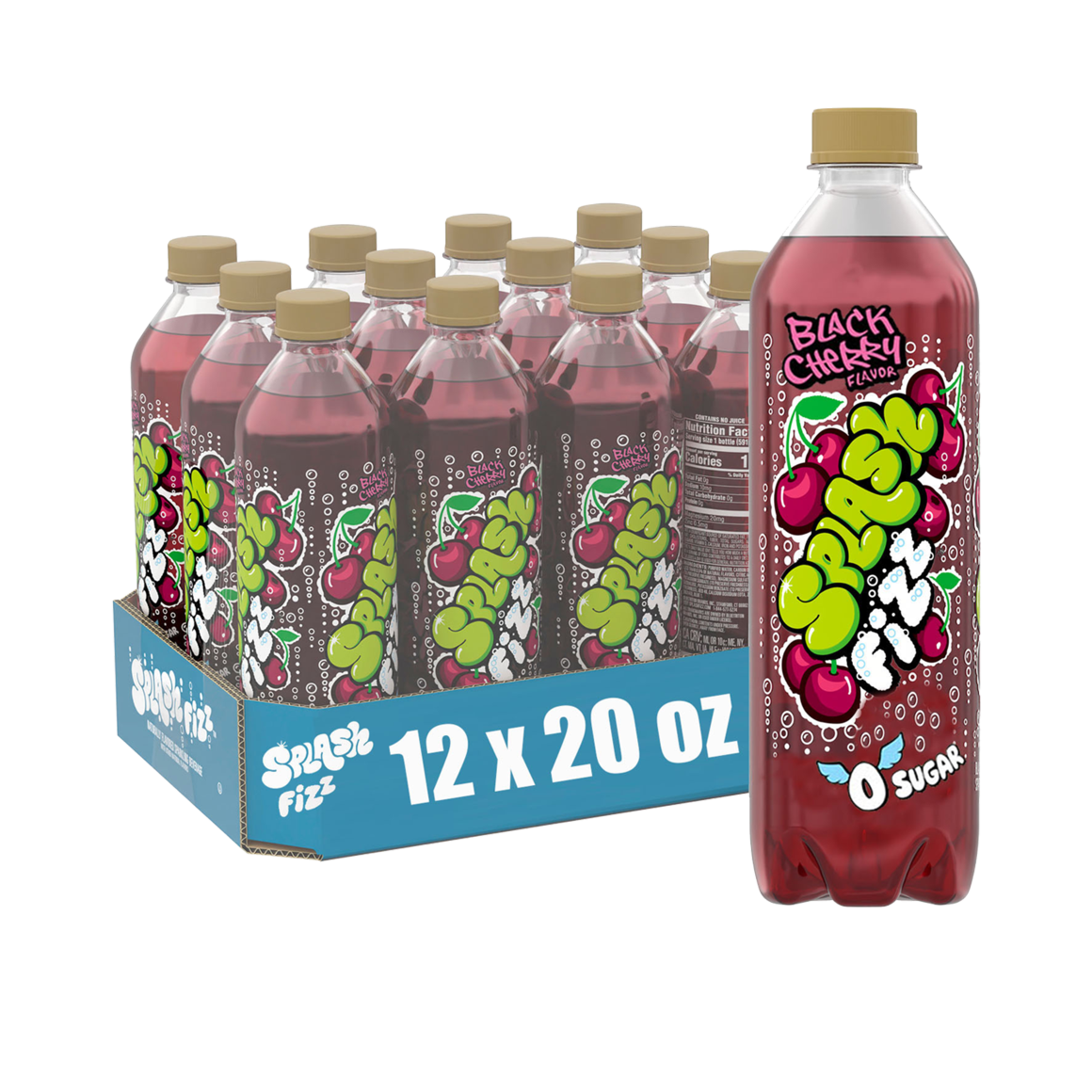 Splash Fizz™ Black Cherry Flavor Sparkling Water Beverage 20 Fl Oz Plastic Bottles (12 Pack)